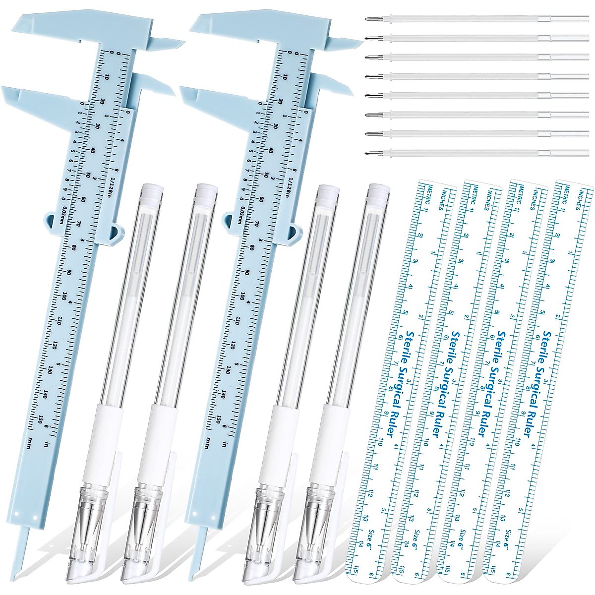 Ctosree 10 Pcs Eyebrow Tools 2 Pcs Eyebrow Measuring Ruler 4 Pcs Microblading White Marker Pen with Replacement Refills 4 Paper Ruler Brow Mapping Skin Mark for Eyebrow Permanent Makeup Position Tools