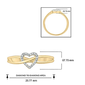 Cali Trove, Diamond Infinity with Heart Promise Ring for Women in 925 Sterling Silver, Women's Infinity Heart Promise Ring Accented with White Diamonds in Yellow Gold-Plated, Rose Gold-Plated or