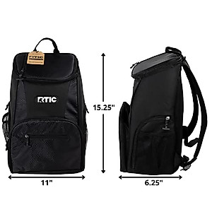 RTIC Lightweight Backpack Cooler, Black, 15 Can, Portable Insulated Bag, for Men & Women, Great for Day Trips, Picnics, Camping, Hiking, Beach, or Park