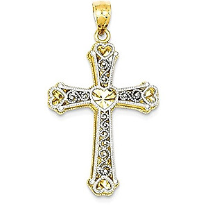 IceCarats 14K Two Tone Gold Heart Love Holy Cross Necklace Religious Pendant Jesus Christ Charm Only