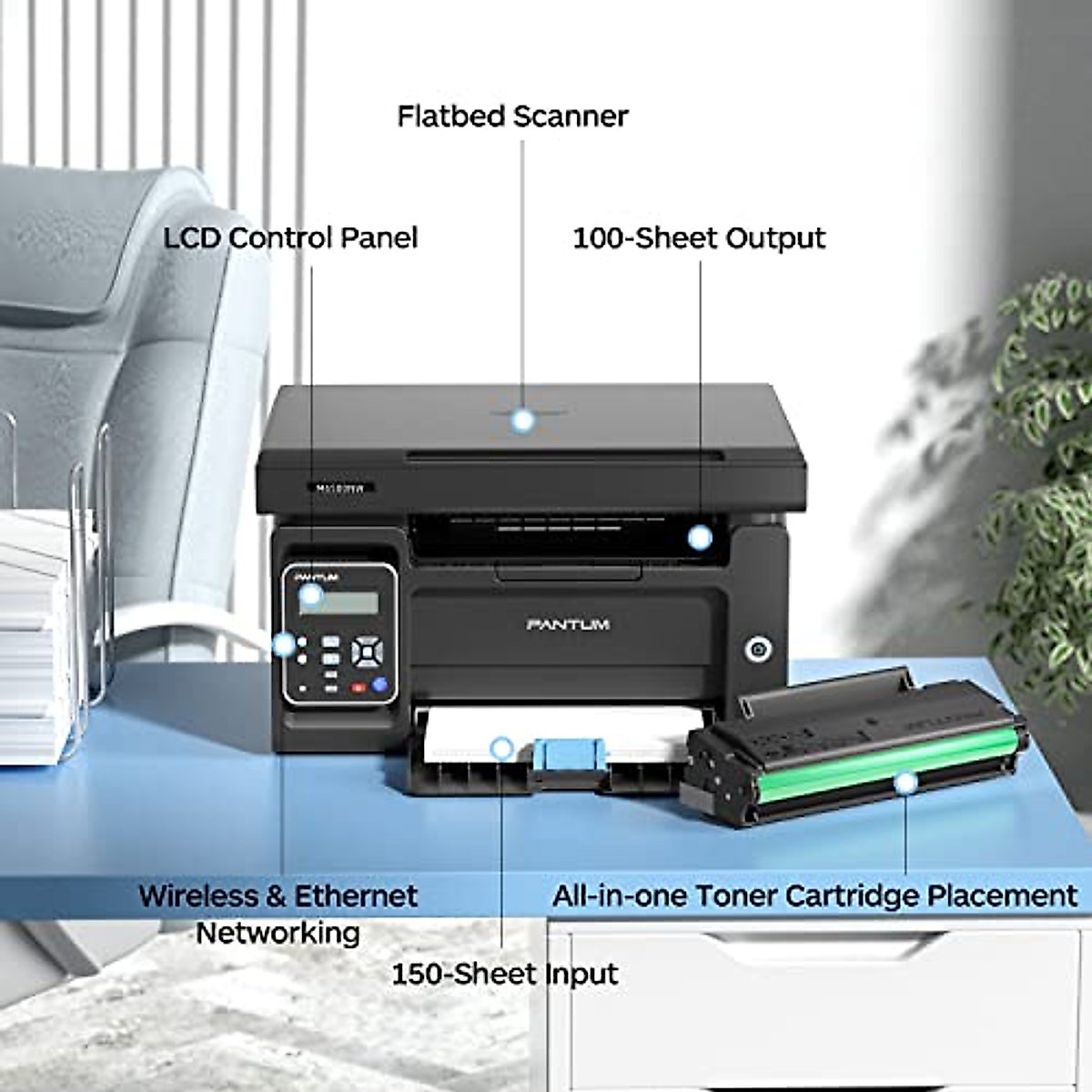 Pantum M6500NW Laser Printer All in One, Black & White Printer with Wireless Printing, Monochrome Laser Printer Print Scan Copy, Speed up to 23 ppm