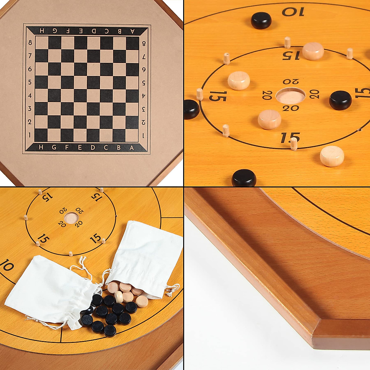 Tournament Crokinole and Checkers, 30-Inch Official Crokinole Board Game with 26" Playing Surface, Canadian Heritage Tabletop Game for Two Players, Dexterity Krokinole Games for Families and Friends