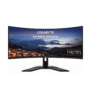 GIGABYTE G34WQC 34" 144Hz Ultra-Wide Curved Gaming Monitor, 3440 x 1440 VA 1500R Display, 1ms (MPRT) Response Time, 90% DCI-P3, VESA Display HDR400, FreeSync Premium, Black (G34WQC-SA)