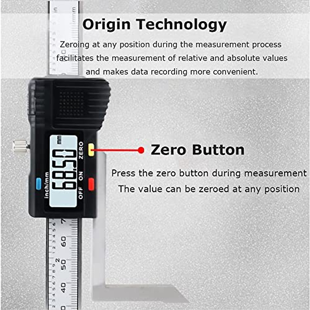 Digital Elevation Marker with Measuring Height 150mm, Magnetic Feet, Millimeter/Inch Conversion, Stainless Steel Base, Depth Gauge Measuring Gauge for Marking On Workpieces