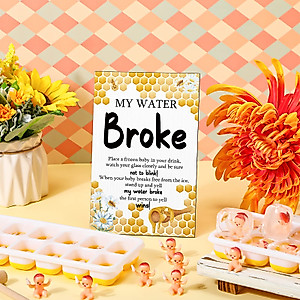 54 Pcs My Water Broke Game Baby Shower Game Sign Wooden Baby Gift Sets Gender Reveal Party Decors 50 Tiny Plastic Babies Small Mini Baby 3 Ice Cube Trays for Baby Shower Gender Reveal Party (Bee)