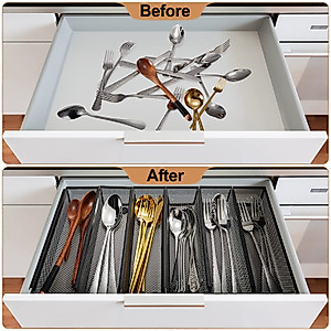 10 Pcs Drawer Organizer Silverware Drawer Organizer Mesh Utensil Drawer Organizer for Kitchen Drawer Silverware Tray with Interlocking Arm for Flatware Fork Spoon Knife Makeup, 9 x 3 x 2 Inch, Black