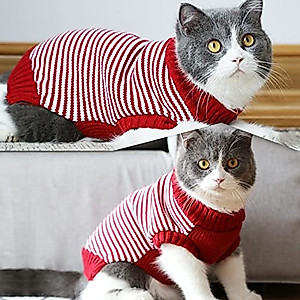Nanaki Striped Cat Sweaters,Pet Cat Knitwear Sweater Kitty Pullover Sweater Pet Winter Knitted Clothes for Small Dogs Cats(red,XL)