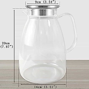 Bunhut Glass Pitcher with Lid,68 oz Water Pitcher for Hot Cold Drinks,Glass Water Pitcher with Insulated Handle,Large Glass Water Jar Made of High Borosilicate Glass,Easy to Clean