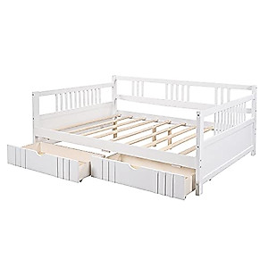 HYC Wood Full Size Daybed with Drawers Storage, Teens Adults Dual Use Sofa Bed for Bedroom, White