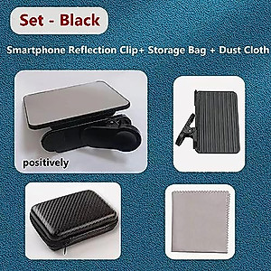 Smartphone Camera Mirror Reflection Clip Kit, Mirror Reflection Mobile Phone Camera, Travel Mobile Phone Reflector Shooting Supplies, 2023 New Adjustable Mobile Phone Camera Reflector Clip Kit (Black)