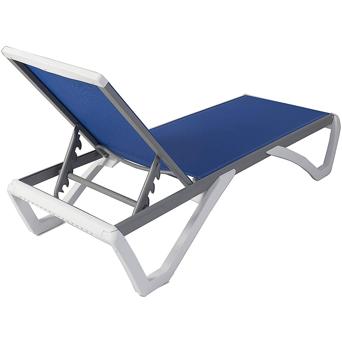 Kozyard Patio Chaise Lounge Chair - Full Flat Alumium & Resin Legs, Outdoor Reclining Adjustable Chair for Sunbathing, Beach, Patio, Lounge Set or Patio Table (Blue Textilence W/O Table)