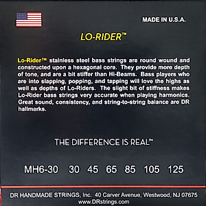 DR Strings Lo-Rider - Stainless Steel Hex Core 6 String Bass 30-125