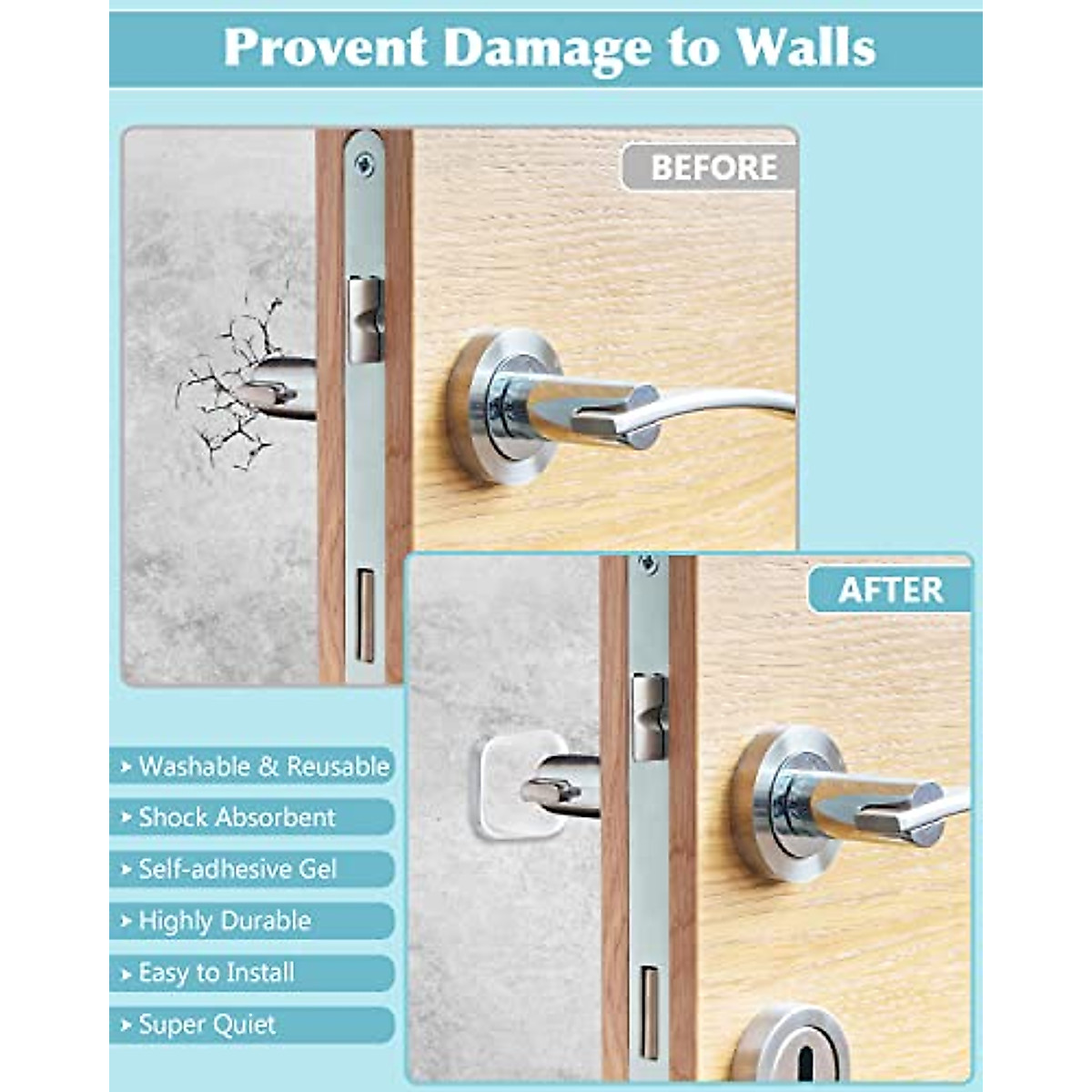 Door Stoppers Wall Protector, Etybetopstar1.57inch Reusable Door Bumper with Self Strong Adhesive, Quiet, Shock Absorbent Gel for Home, Office, Wall Protector from Door Knobs (Square, Clear)) (6PCS)