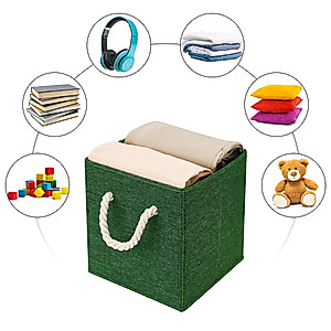 HSDT Green Foldable Polyester Fabric Storage Bins Cube Organizers,10.5x10.5x11inch,for Organizing The Clutter In The Home or Office,Set of 6,Q-ST-52-6