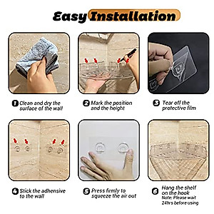 Fadilo Acrylic Corner Shower Caddy Shelf, Adhesive Wall Mounted Bathroom Shower Shelf Organizer for Inside Shower Kitchen Storage, No Drilling Clear Shower Shelves for Toilet, Shampoo, Dorm (2 Pack)