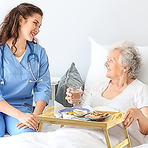 Bed Breakfast Tray Table Serving Lap Food TV Dinner for Eating with Folding Legs & Handles Bamboo