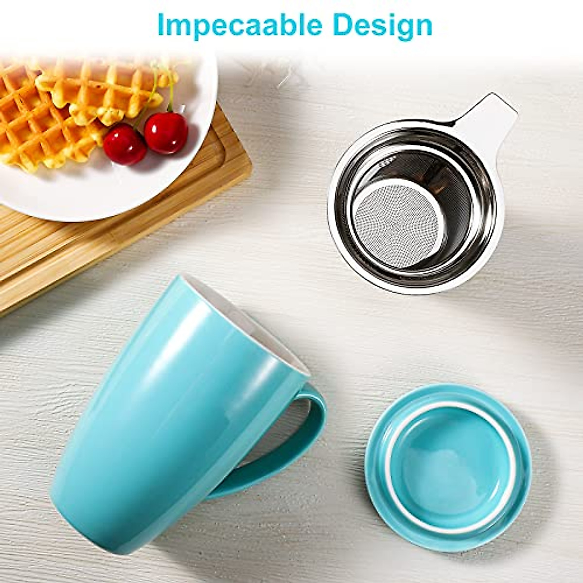 Cibeat Porcelain Tea Mug with Infuser and Lid,Teaware with Filter, Loose Leaf Tea Cup Steeper Maker, 16 OZ for Tea/Coffee/Milk/Women/Office/Home/Gift