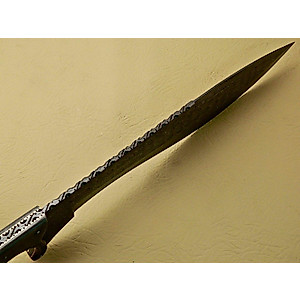 18" Custom Hand Made Damascus Steel Kopis Hunting Bowie Knife Handle Bull Horn HB 21