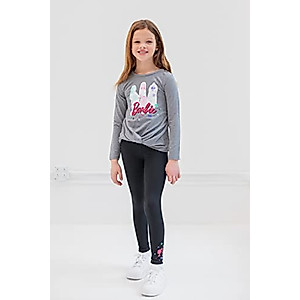 Barbie Little Girls Knotted Long Sleeve Graphic T-Shirt & Leggings Grey/Black 7-8