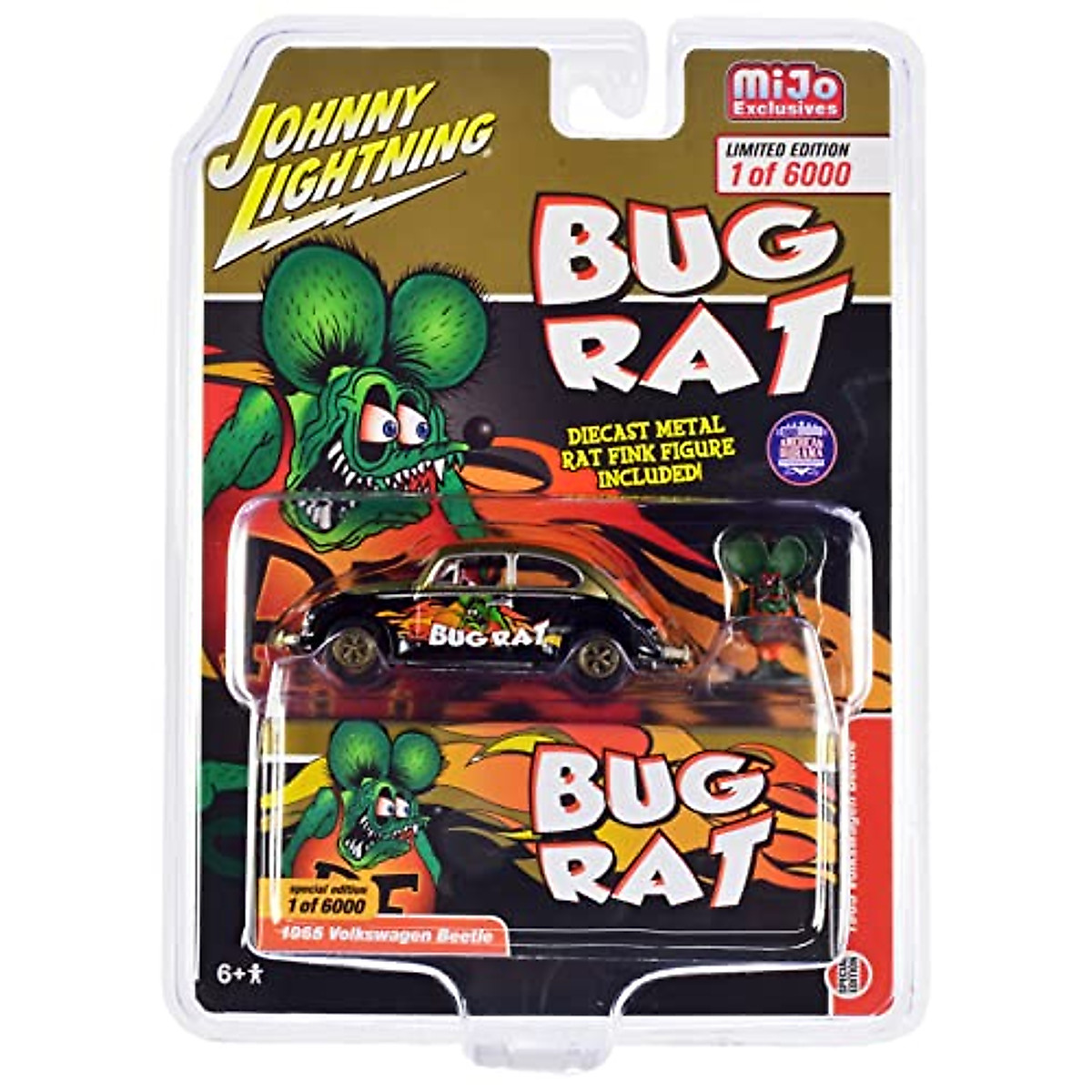 1965 VW Beetle Bug Rat w/(American Diorama) Diecast Figure LTD ED to 6000 pcs Worldwide 1/64 Diecast Model Car by Johnny Lightning JLCP7384