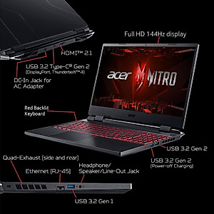 acer Nitro 5 Gaming Laptop, 15.6" FHD IPS 144Hz Display, 12th Gen Intel 12-Core i5-12500H, GeForce RTX 3050, 32GB RAM, 1TB PCIe SSD, Thunderbolt 4, Backlit Keyboard, WiFi6, PDG HDMI Cable, Win 11 Pro
