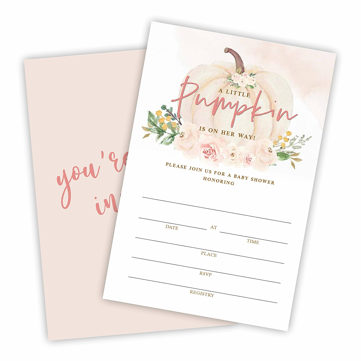 A Sweet Pumpkin Is On Her Way Baby Shower Invitation, Set Of 25 Boho Pumpkin Invites With Envelopes For Baby Girl, Gender Reveal, Baby Announcement Party, Party Favor & Supplies - C03