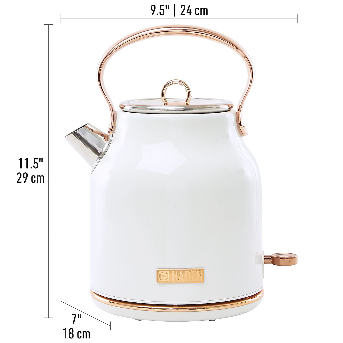 Haden 75089 Heritage 1.7 Liter Stainless Steel Body Countertop Retro Electric Kettle with Auto Shutoff & Dry Boil Protection (Ivory/Copper)