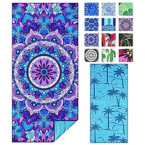 Microfiber Sand Free Beach Towel Thin Quick Dry Super Absorbent Oversized Large Lightweight Towels for Travel Sports Pool Swimming Bath Camping Yoga Girls Women Adults