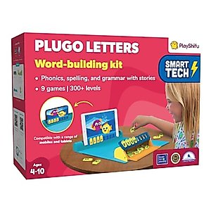 PlayShifu Educational Word Game-Plugo Letters Kit+App with 9 Learning Games, STEM Toy Gifts for Kids Age 4-8 Phonics, Spellings & Grammar 48 Alphabet Tiles Works with tabs/mobiles Packaging May Vary