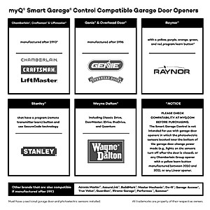 myQ Chamberlain Smart Garage Control - Wireless Garage Hub and Sensor with Wifi & Bluetooth - Smartphone Controlled, myQ-G0401-ES, White