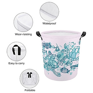 GACTIVITY Tropical Fish and Sea Turtle Laundry Hamper,Laundry Basket,Waterproof Storage Bin for Bedroom,Clothes Organizer Basket,Toys Box,Room Decor