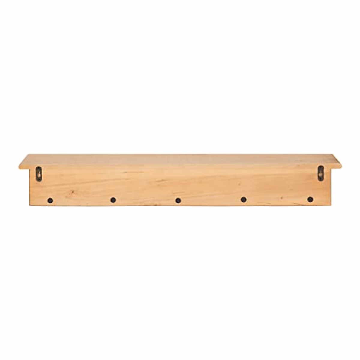 Kate and Laurel Alta Modern Floating Wood Wall Shelf with Coat Hooks, 36 x 5 x 5, Natural Wood, Decorative Wooden Shelf with 5 Hanging Posts for Storage