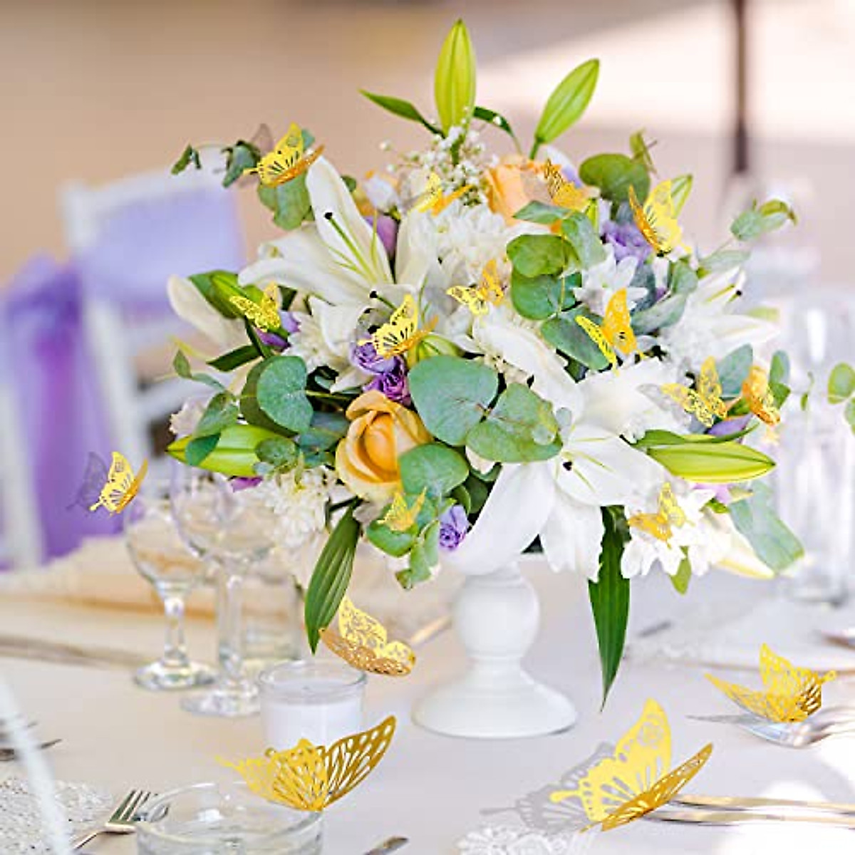 144 Pcs Gold Butterfly Sticker, 3D Removable Butterfly Wall Decor for Girls, Kids, Baby Bedroom, Living Room Decorations, Birthday Party Decorations, 3 Styles 3 Sizes