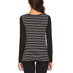 Women Nursing Maternity Layered T Shirt Breastfeeding Long Sleeve Tunics Blouse Pregnancy Striped Packwork Tees Sweatshirts (Black, M)