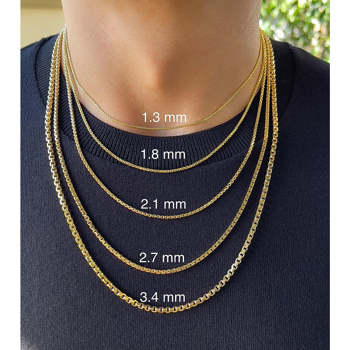 JEWELHEART 14K Real Gold Round Box Chain 1.3mm Yellow Real Gold Chains For Men Diamond Cut Link Chain Necklace For Women with Lobster Clasp 22"