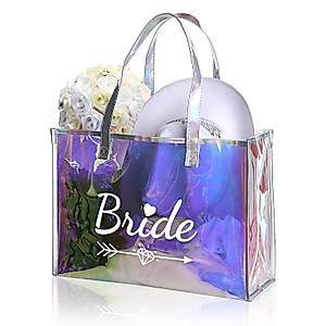 MGupzao Bachelorette Party Bride Tote Bag Wedding Gifts Bridesmaid Neon Holographic Bride Beach Bag Cool Bridal Shower Gift for Bride to Be Large