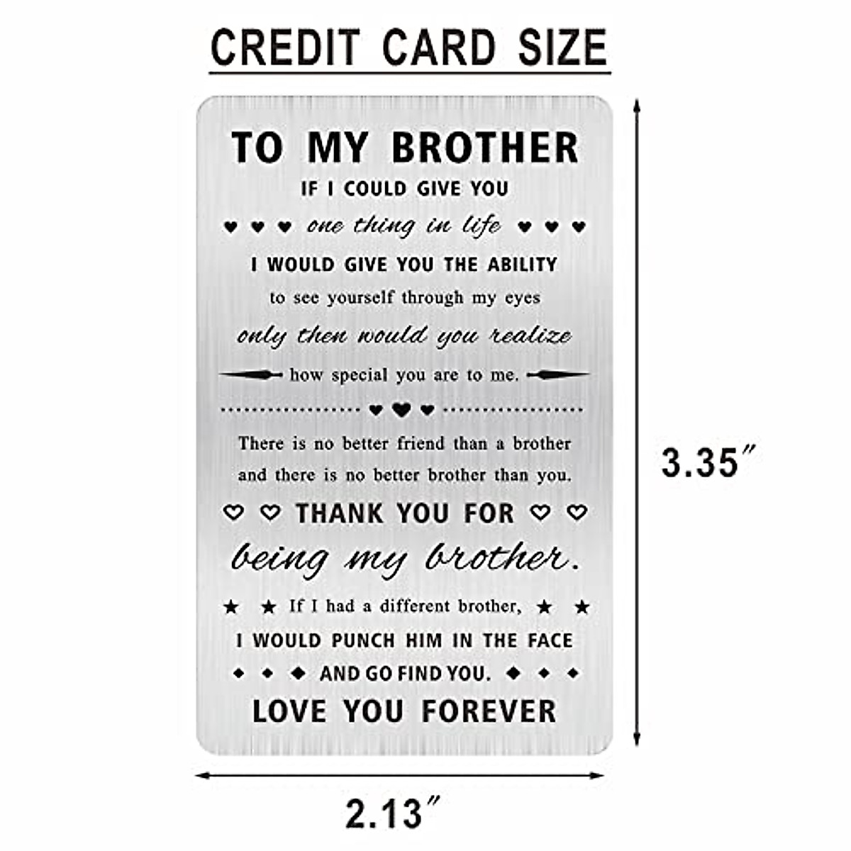 Alotozo Brother Gifts from Sister Funny, No Better Brother Than You Laser Engraved Wallet Inserts, Best Brother Birthday Card, Christmas Small Token for Men Boys Bro