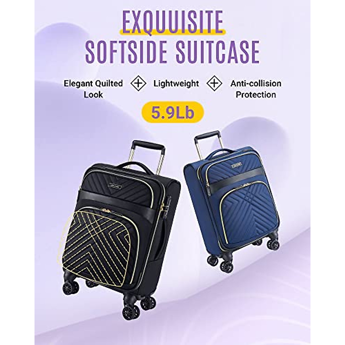 LIGHT FLIGHT Carry On Luggage Airline Approved, Softside Suitcase with Spinner Wheels 20 Inch Small Lightweight Carry-on Luggage with Front Pockets, Women Men Business Travel Blue