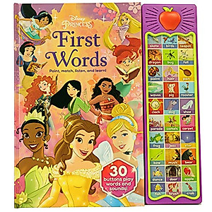 Disney Princess Cinderella, Moana, Rapunzel, and More! - First Words: Point, Match, Listen, and Learn! 30-Button Sound Book - PI Kids