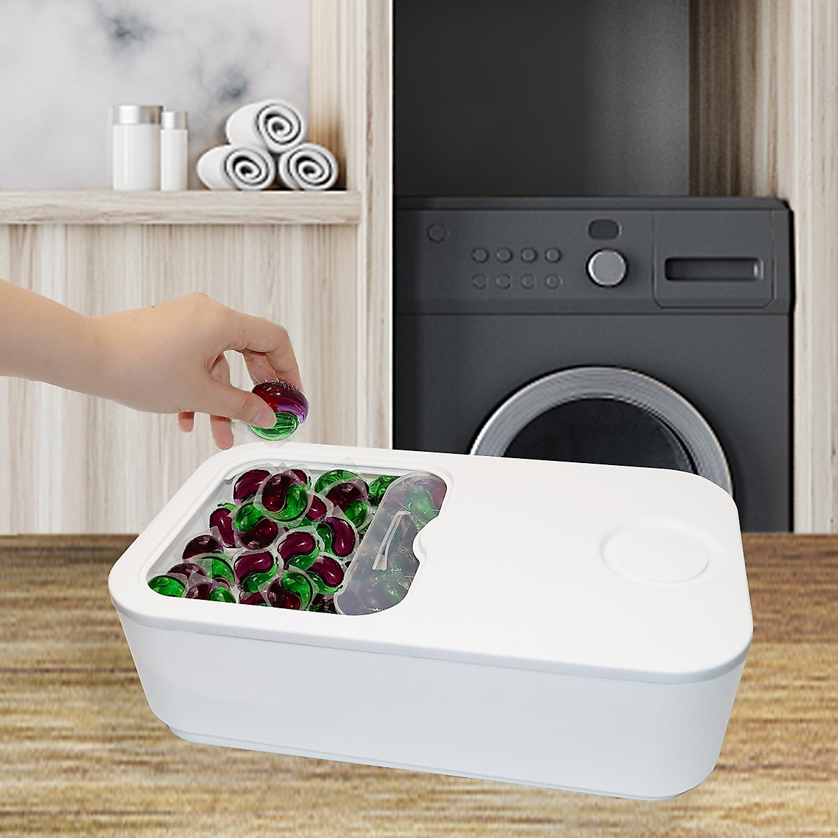 Gnjoyxuan Laundry Pods Container, Laundry Detergent Dispenser with Sliding Lid, Dishwasher Pod Container Holder for Laundry Organization and Storage, Large