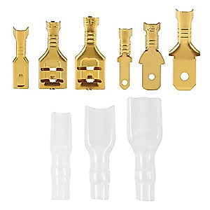 ACEIRMC 270Pcs Assortment Kit Quick Splice Male and Female Wire Spade 2.8/4.8/6.3mm Connector Crimp Terminal Block with Insulating Sleeve for Electrical Wiring Car Audio Speaker (Gold)