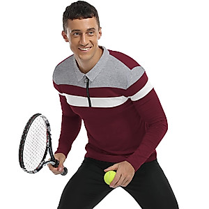 YTD Mens Classic Polo Shirt Long Sleeve Shirts Lightweight Casual Tops