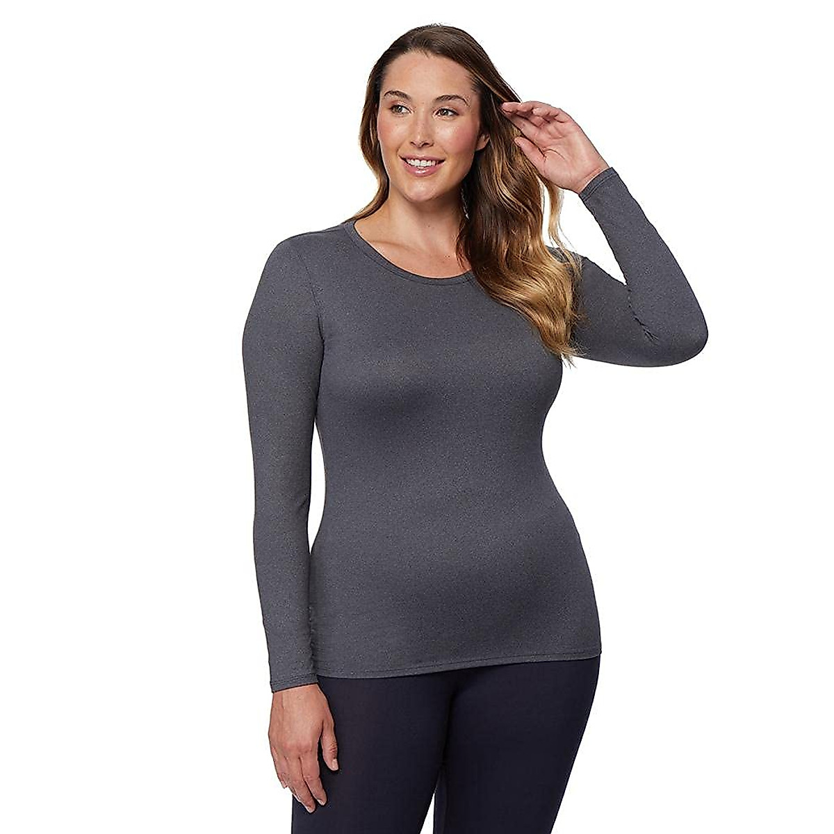 32 Degrees Heat Womens Ultra Soft Thermal Lightweight Baselayer Crew Neck Long Sleeve Top, Charcoal Heather, X-Large