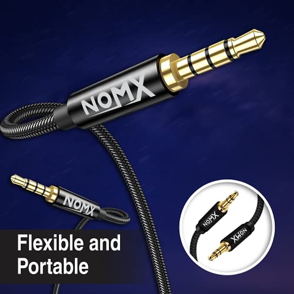 Aux Cord for Car - 3FT Long Shielded Slim Audio Auxiliary Cable - Compatible with Car Stereo, Headphones, iPhone, iPad, iPod, Samsung, Fits All Phone Case