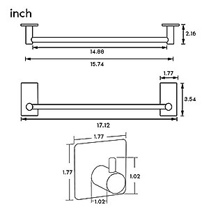 Taozun 16-Inch Towel Bar - Self Adhesive Bathroom Towel Holder with 2 Packs Towel Hooks, Stainless Steel Bathroom Hardware Accessory Kit, No Drilling