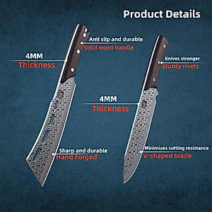 Xnarlath Butcher Chef Knife Set,Outdoor BBQ Camping Knife with Bag,Hand Forged Heavy Duty Bone Chopper,High Carbon Steel Meat Cleaver for Meat Cutting Processing (2 Cutting knife)
