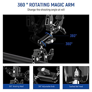 NEEWER Double Super Clamp Camera Mount with Dual Ball Heads Magic Arm for Desk Selfie Stick Tripod Stand Gimbal Rod, LED Light Monitor Pole Clamp Tube Holder Compatible with SmallRig GoPro DJI, UA014