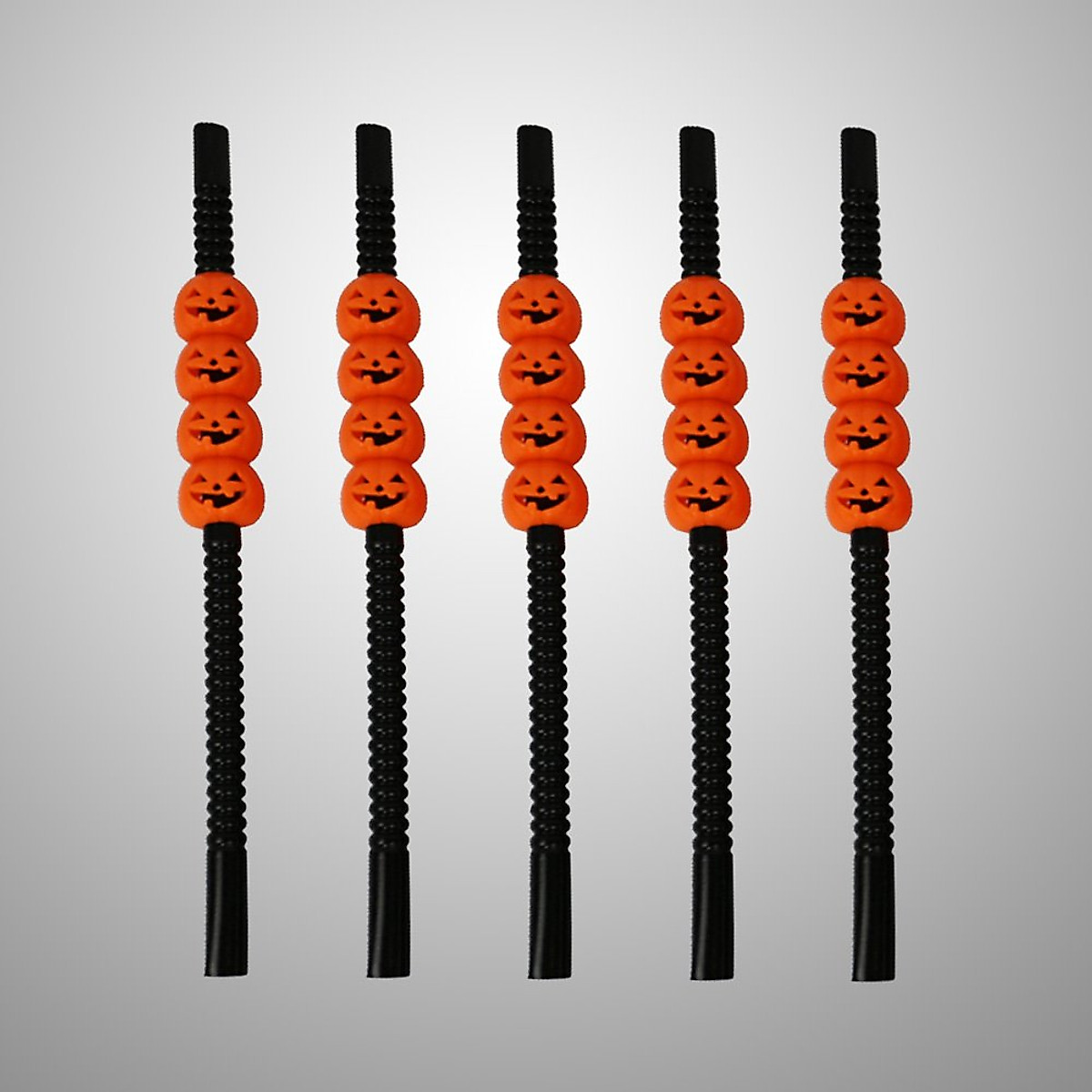 LUOEM Halloween Straws Pumpkin Plastic Party Straws Novely Decorative Drinking Straws Table Decor for Halloween Party Favors Supplies,Pack of 5 (Black)