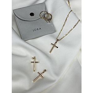 14K Yellow Gold Classic Cross Pendant with 1.9mm Figaro 3+1 Chain Chain Necklace - 20"