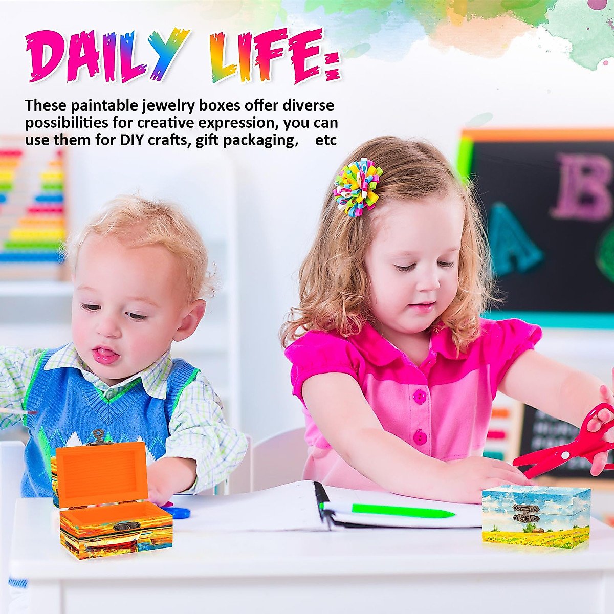 Thyle 48 Pcs Unfinished Small Wooden Box 3.54 x 1.97 x 2.17 Inch Mini Treasure Boxes Stash Wooden Box with Hinged Lid Locking Clasp for DIY Crafts Party Projects